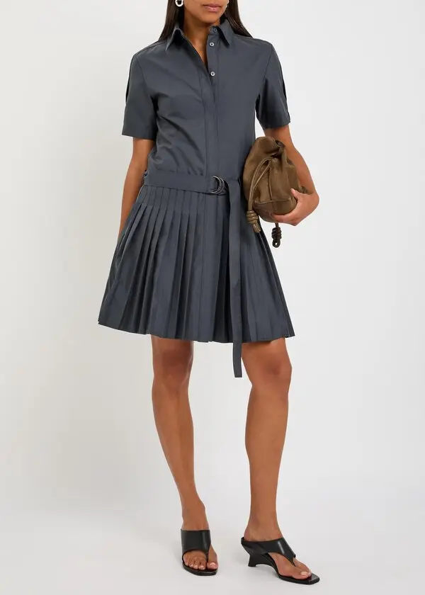 Loewe Pleated Belted Cotton-blend Mini Dress