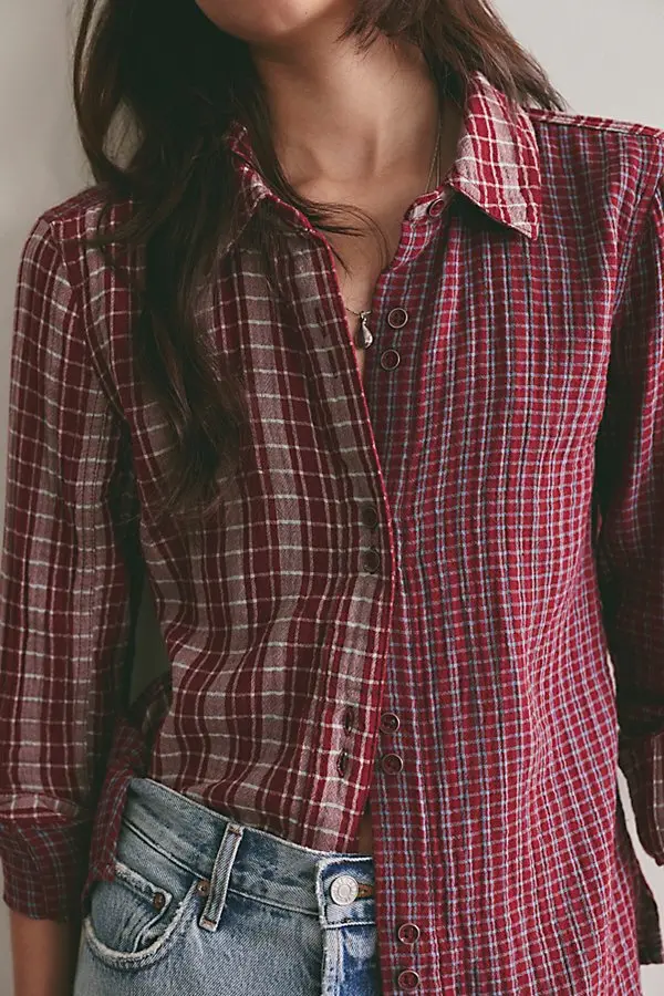 We The Free Benny Slim Plaid Button-down - Rust Red Combo