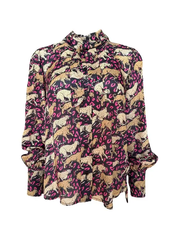 ANY OLD IRON Wild Cheetah Necktie Shirt - Pink/brown