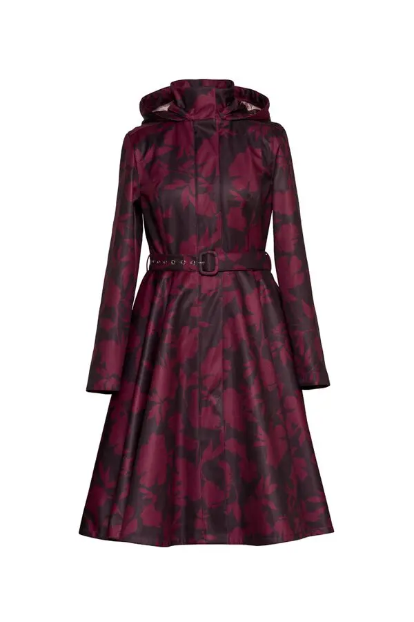 RAINSISTERS Winter Peony Velvet Coat With Full Circle Skirt - Red