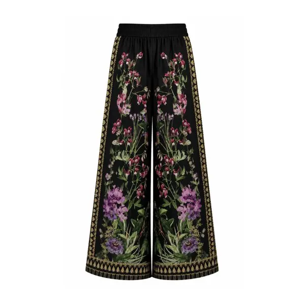 RAISHMA Siara Printed Wide-leg Trousers - Black