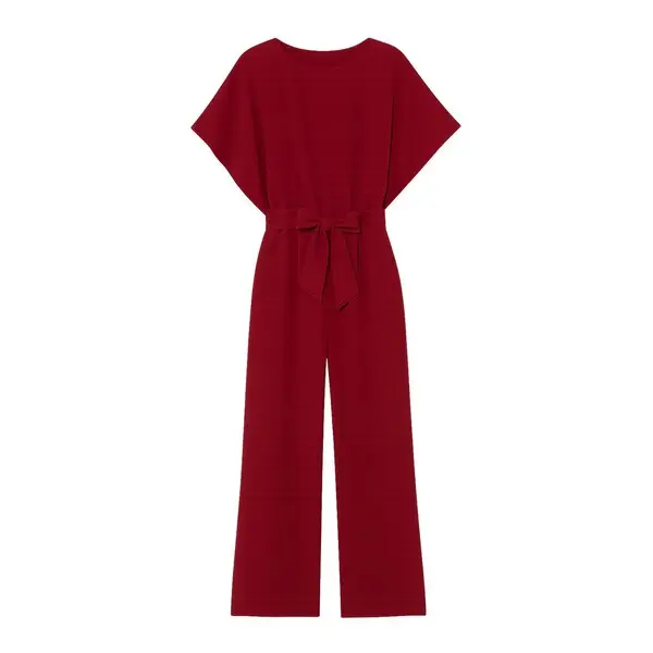 YUMI Batwing Stretch Jumpsuit In Burgundy