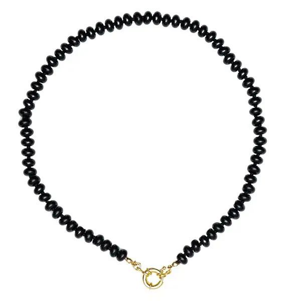 CHRISTINA GREENE Sweet Stone Beaded Knotted Necklace Agate - Black