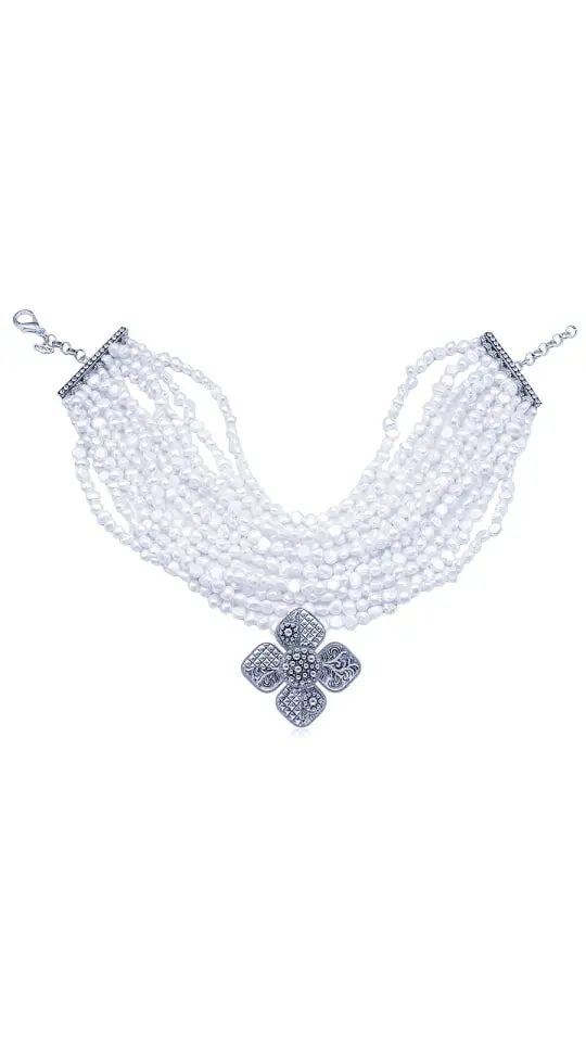 BAYEMEYC Eterna Luxe Multi Strand Pearl Necklace - Silver