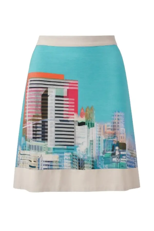 CONQUISTA Cityscape Print A-line Skirt - Blue