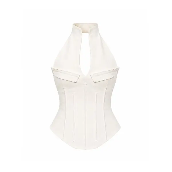 KHRIS K Khris Joy Denim Halter Top