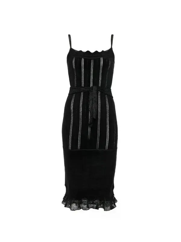 John Galliano 2000s Lace-trim Belted Midi Dress