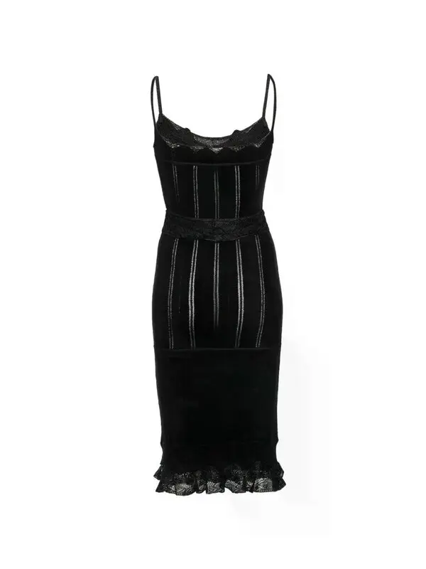 John Galliano 2000s Lace-trim Belted Midi Dress