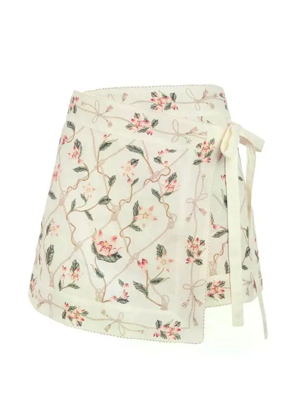 Agua Bendita Luna Floral-print Mini Wrap Skirt - Neutrals