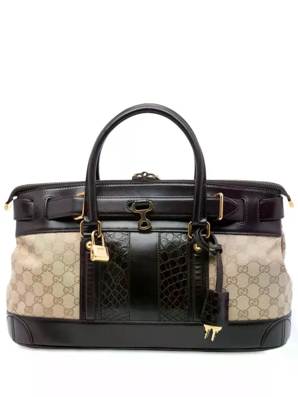 Gucci 2016-2026 Gg Canvas And Crocodile Embossed Calfskin Secret Handbag - Neutrals