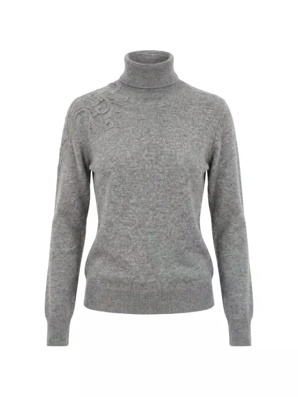 Ermanno Scervino Cashmere Lace-trim Roll-neck Sweater