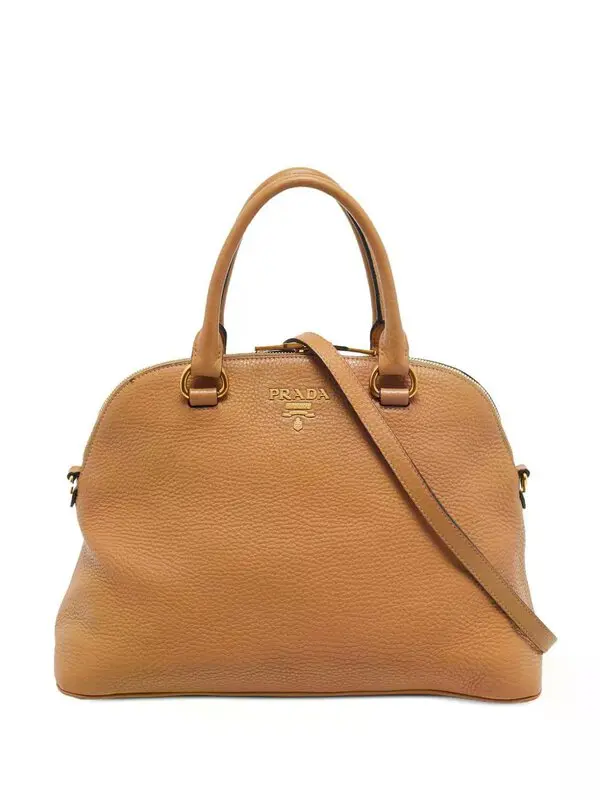 Prada Vitello Leather Dome Satchel Bag - Neutrals