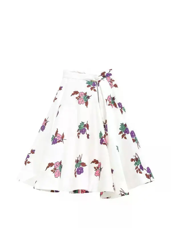 AUGUST BARRON Floral-print Flared Midi Skirt - White