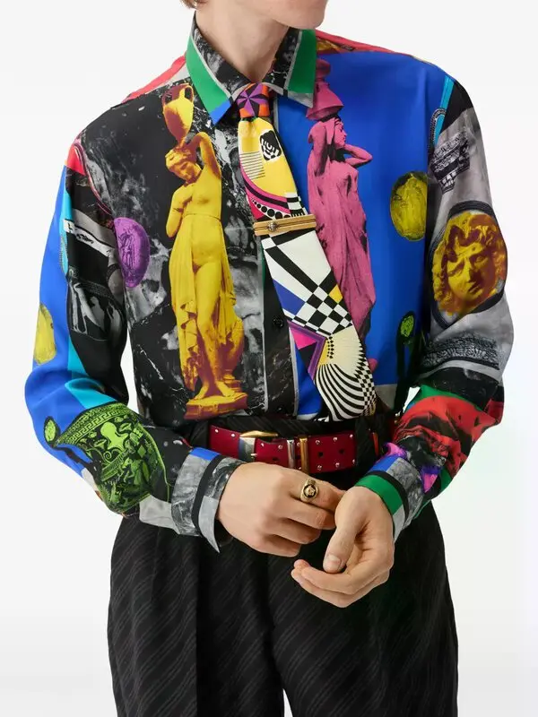 Versace Printed Silk Twill Regular Shirt - Blue