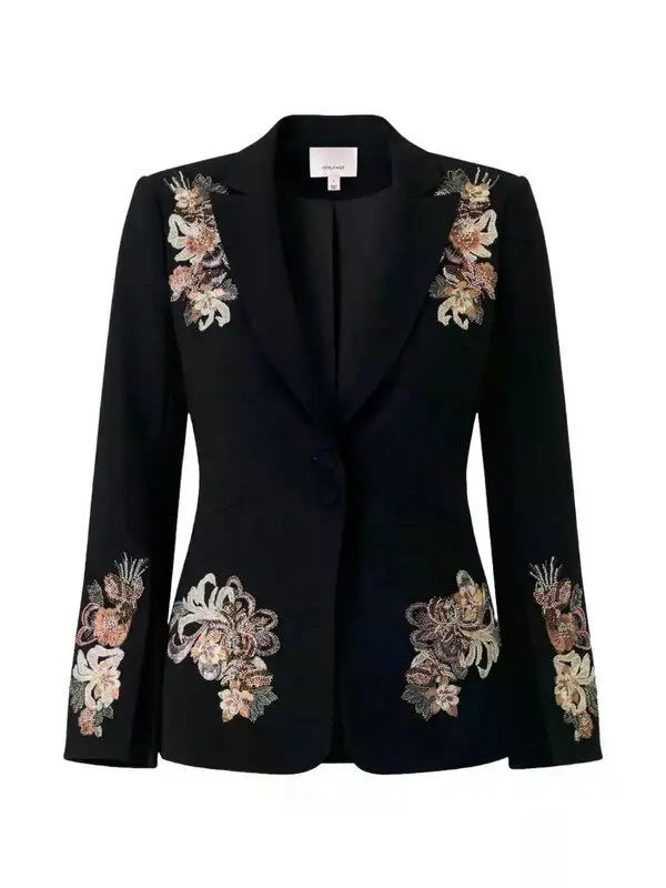 Cinq À Sept Floral-embroidered Blazer - Black