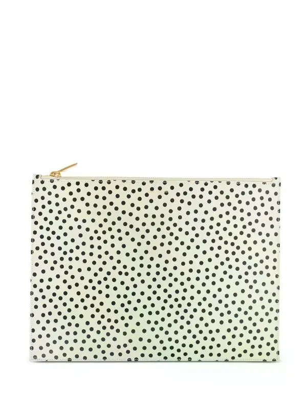 Saint Laurent Polka Dot Zipped Clutch Bag - Neutrals