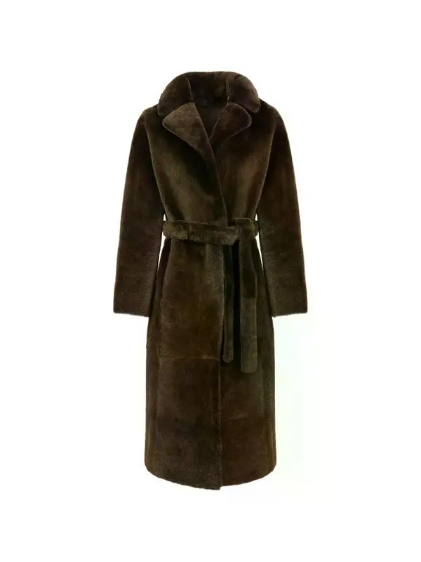 YVES SALOMON Reversible Belted Shearling Coat - Brown