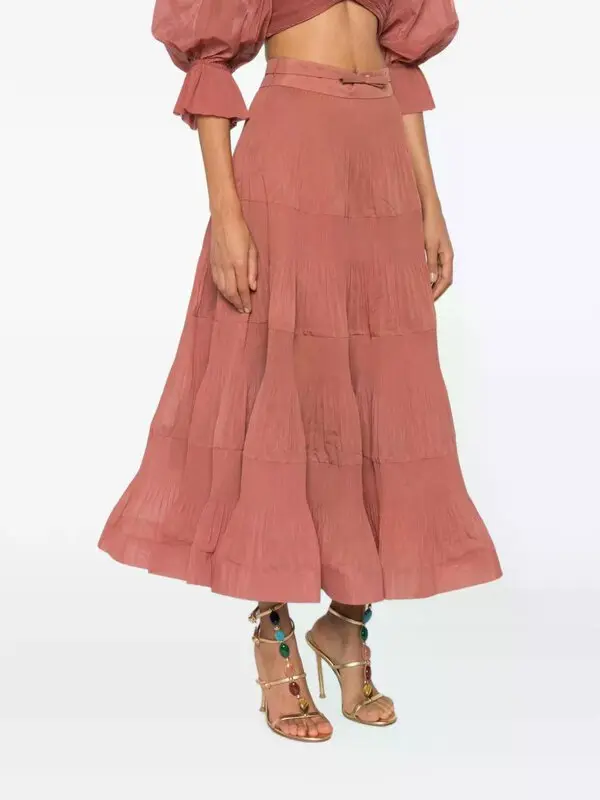 Zimmermann Pleated Tiered Skirt - Pink