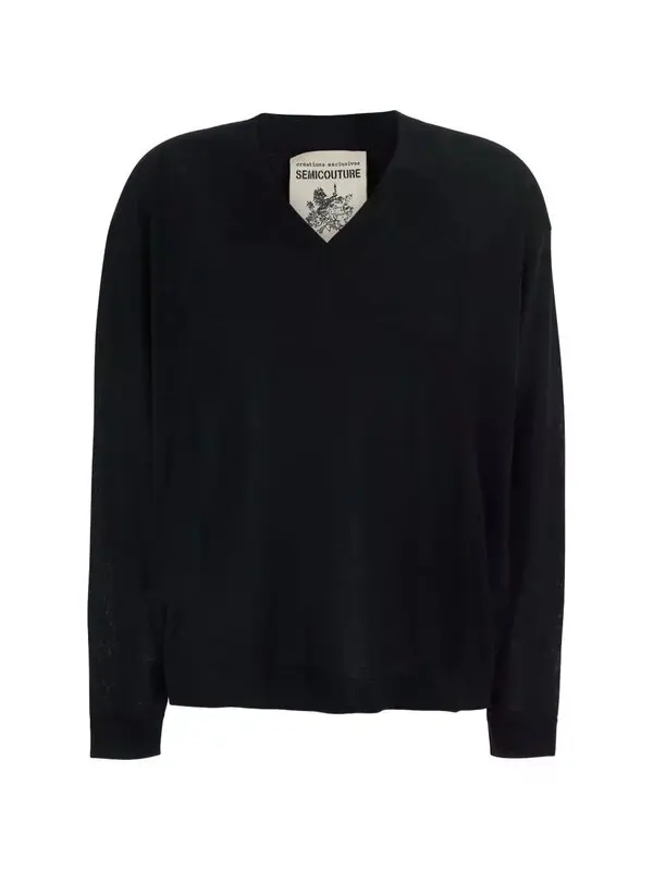 SEMICOUTURE Jade V-neck Sweater - Black