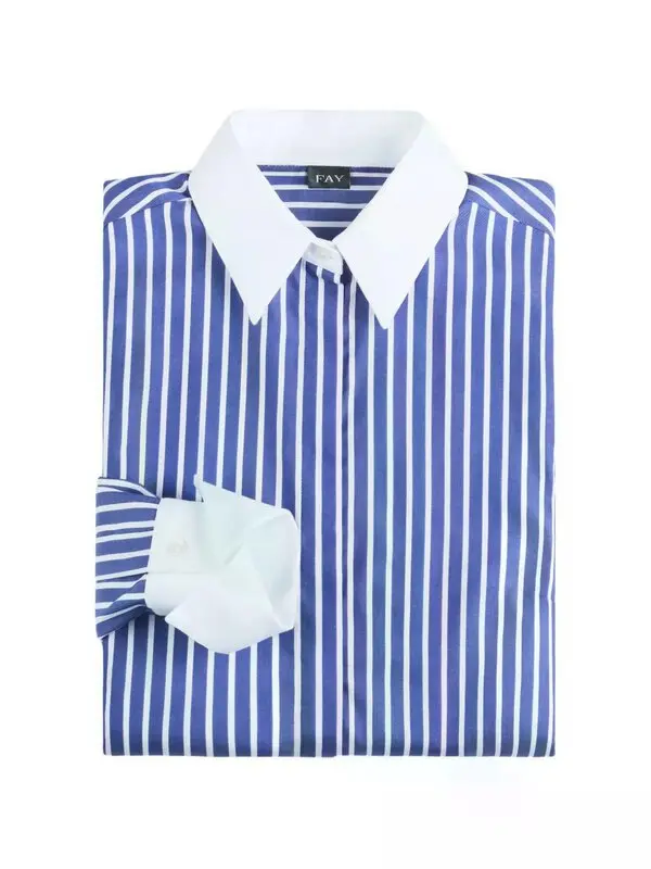 FAY Vertical-stripe Contrast-collar Shirt - Blue