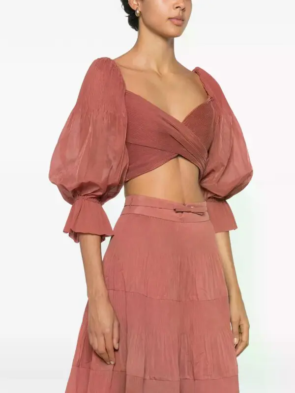 Zimmermann Pleated Puff-sleeve Top - Red