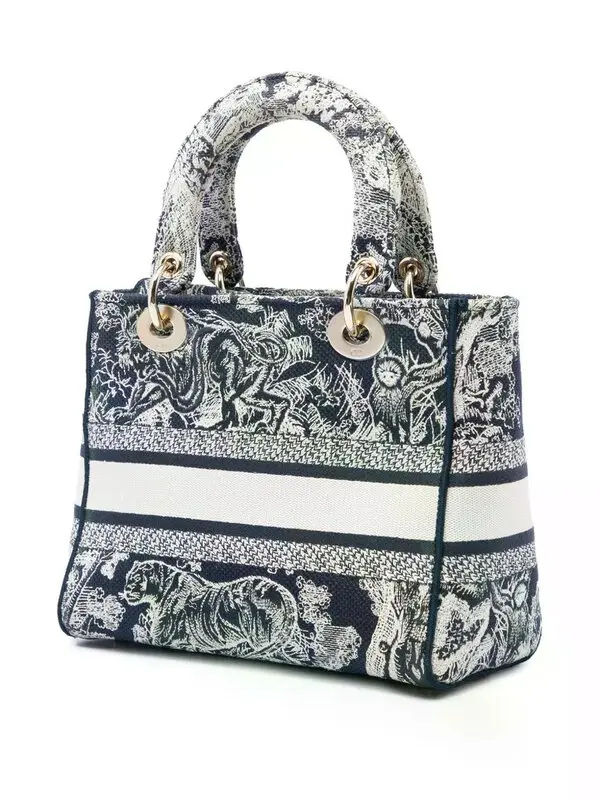 Dior 2021 Medium Embroidered Canvas Toile De Jouy Lady D Lite Satchel - Blue