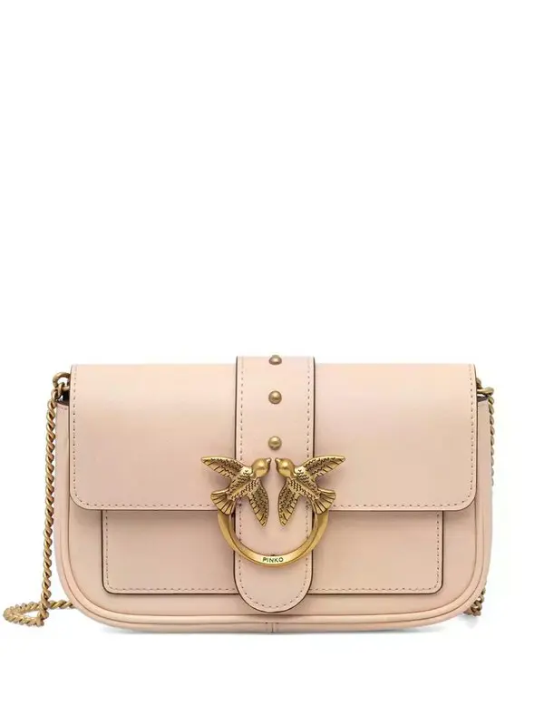 Pinko Love Birds Leather Shoulder Bag - Neutrals