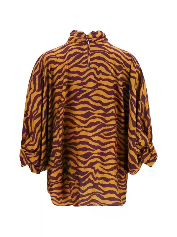 KRISTINA TI Zebra-print High-neck Blouse