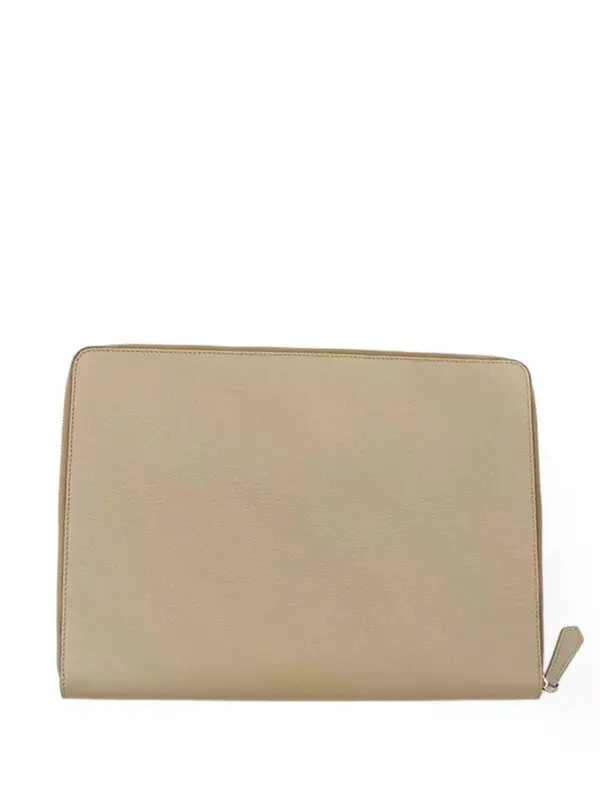 Fendi Leather Document Holder Zip Pouch Clutch Bag