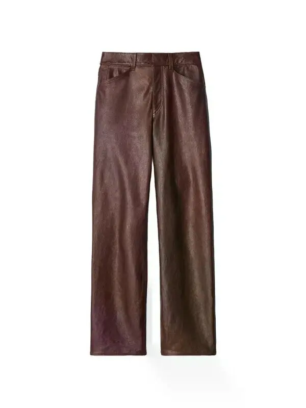 LEMAIRE Straight Pants In Glossy Leather - Brown
