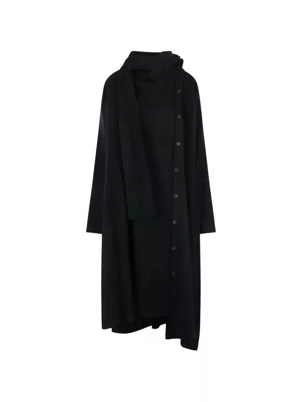 Yohji Yamamoto Asymmetric Scarf-detail Midi Dress - Black