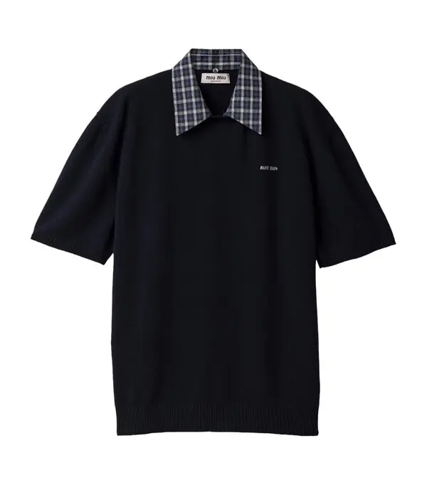 Miu Miu Cashmere Short-sleeve Polo Sweater - Blue