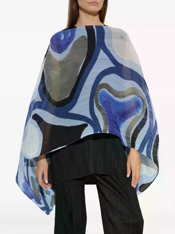 Issey Miyake Abstract-print Pleated Top - Blue