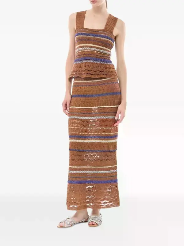 NENETTE Wendy Crochet-knit Tiered Maxi Skirt - Brown