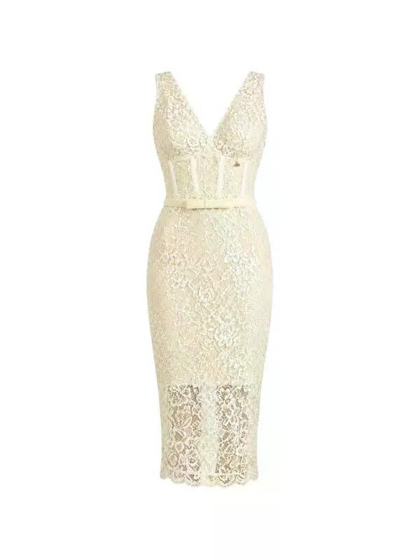 DIVEDIVINE Lace-overlay Belted Midi Dress