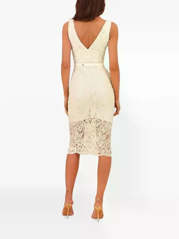 DIVEDIVINE Lace-overlay Belted Midi Dress