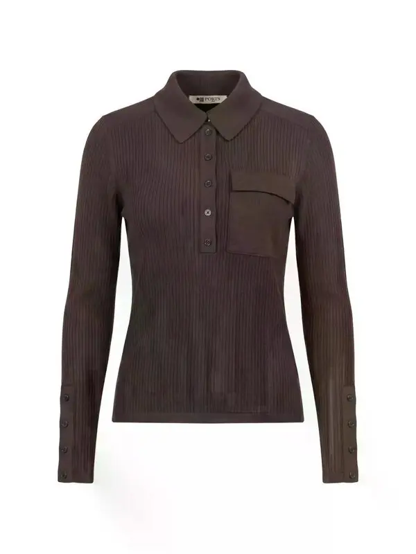Ports 1961 Ribbed-knit Chest-pocket Polo Top