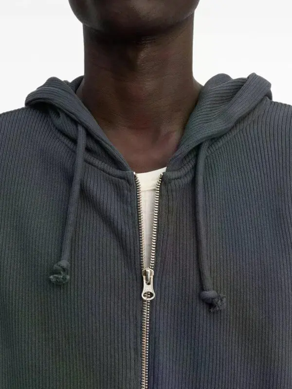 ANOTHER ASPECT Ribbed-knit Zip Hoodie - Grey