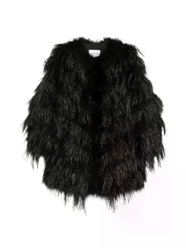 YVES SALOMON Feather-embellished Coat - Black