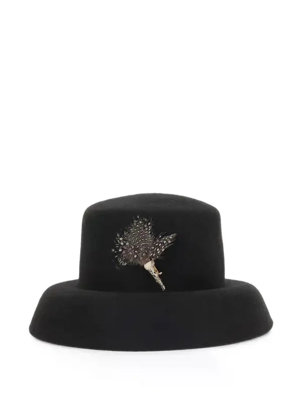 ALEXIA ALVAREZ DE TOLEDO Feather-brooch Wide-brim Hat - Black