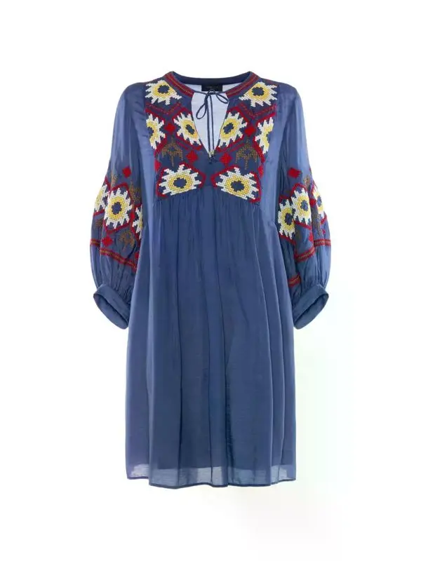 NENETTE Embroidered Balloon-sleeve Mini Dress