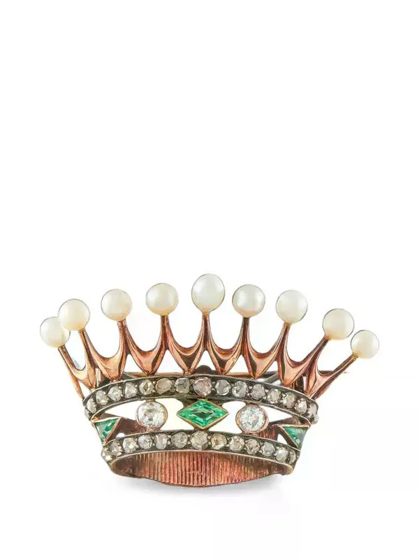 LB EXCLUSIVE Diamond And Emerald Crown Brooch - Pink