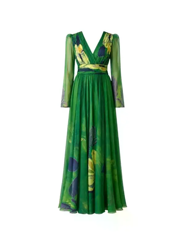 Charo Ruiz Ibiza Abito Floral-print Pleated Maxi Dress - Green