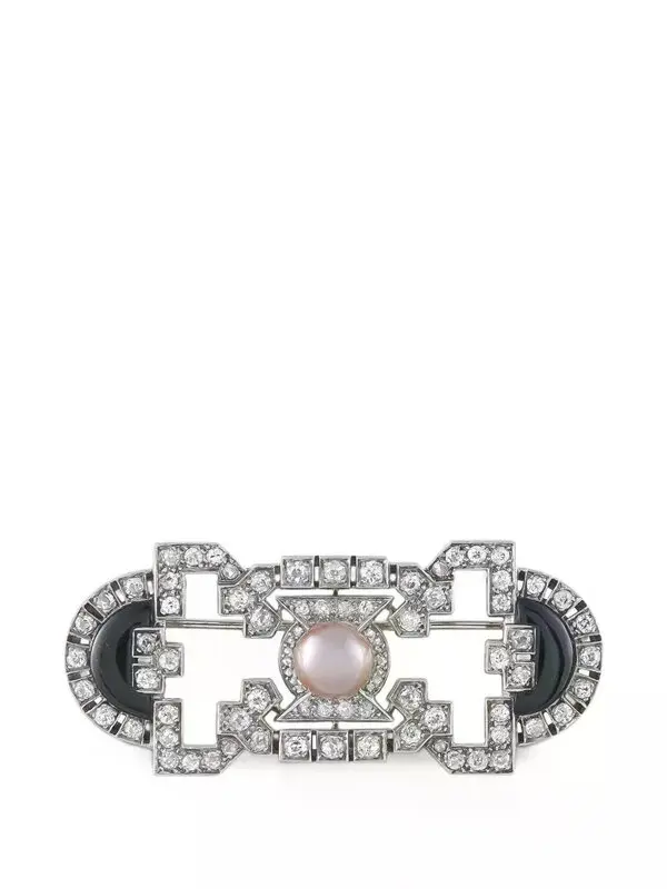 LB EXCLUSIVE Diamond And Onyx Art Deco Brooch - Silver
