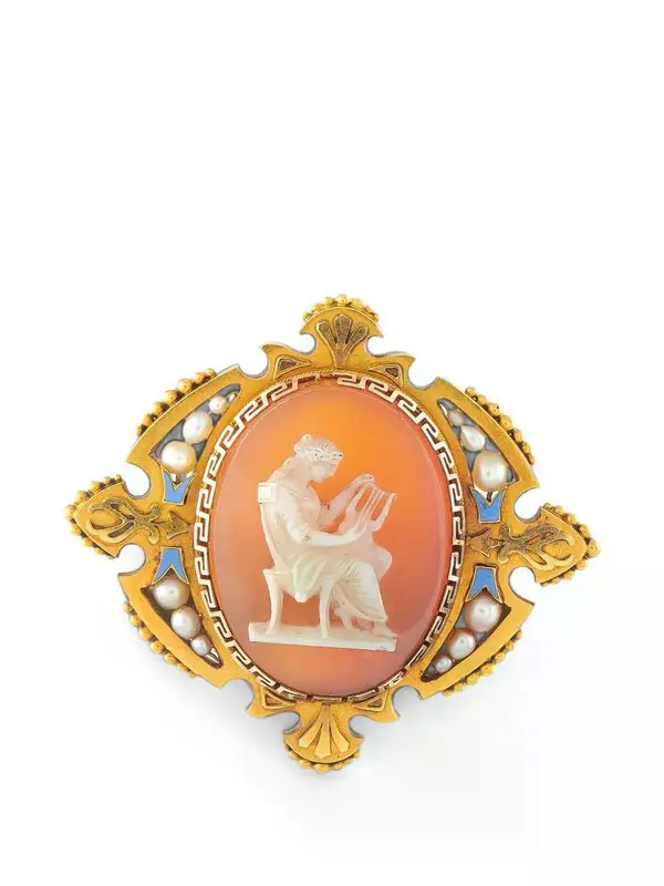 LB EXCLUSIVE Agate And Pearl Cameo Brooch - Gold
