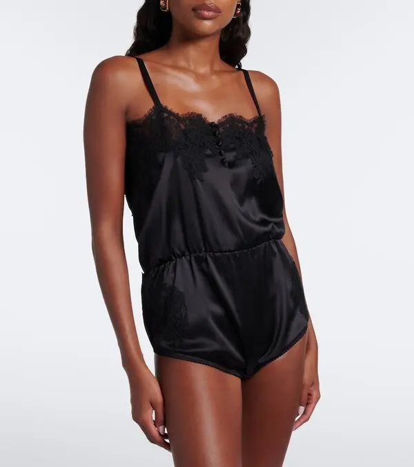 Dolce & Gabbana Lace-trimmed Silk And Cotton-blend Romper