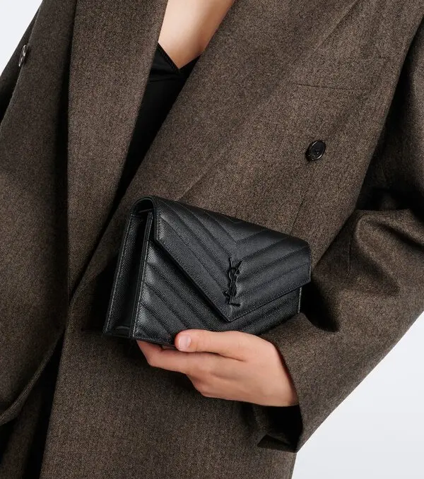 Saint Laurent Cassandre Envelope Leather Wallet On Chain
