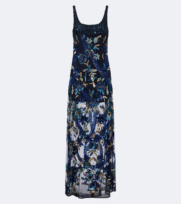 LA FUORI Embellished Floral Mesh Gown
