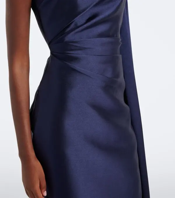 Solace London Veya Pleated One-shoulder Satin Gown