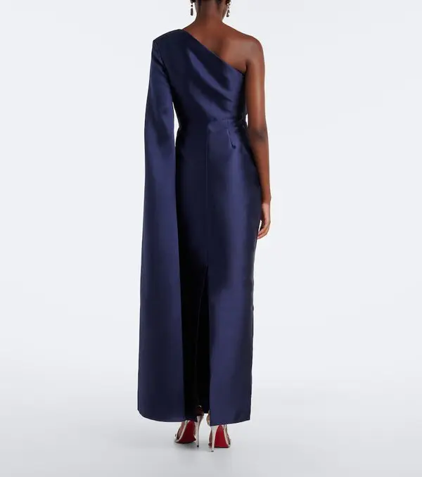 Solace London Veya Pleated One-shoulder Satin Gown
